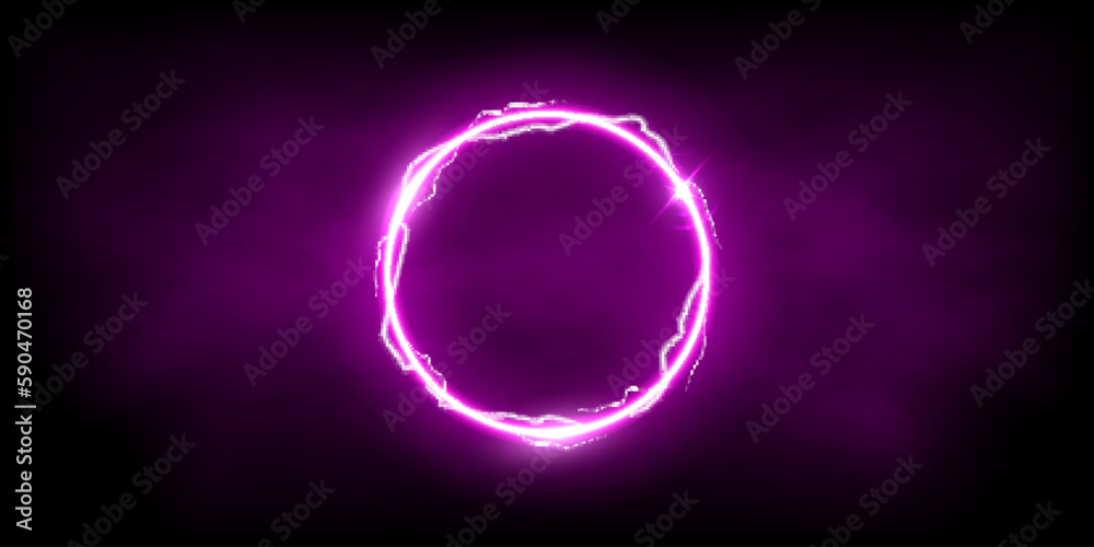 Magic purple ring of thunder storm blue lightnings. Magic and bright ...