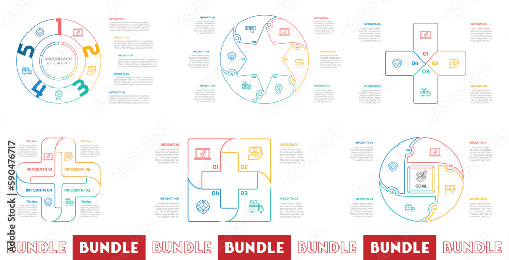 Infographic bundle set with 4, 5, 6 steps, options or processes for ...
