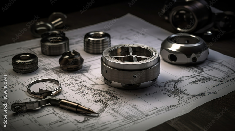 Engineer technician designing drawings mechanical parts engineering ...