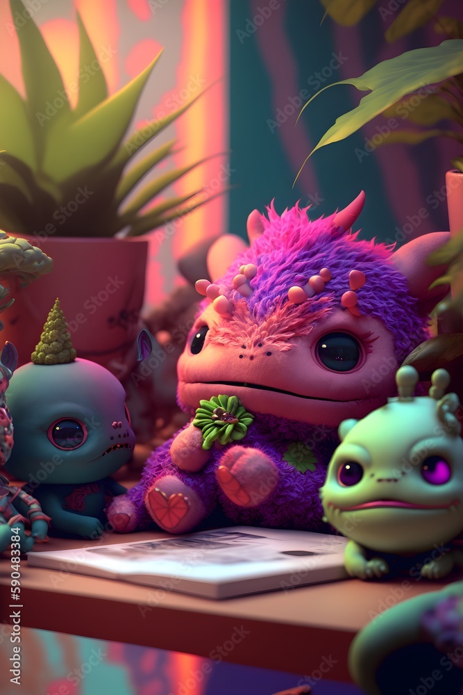 a close up of stuffed animals on a table inspired by Georges Lacombe ...