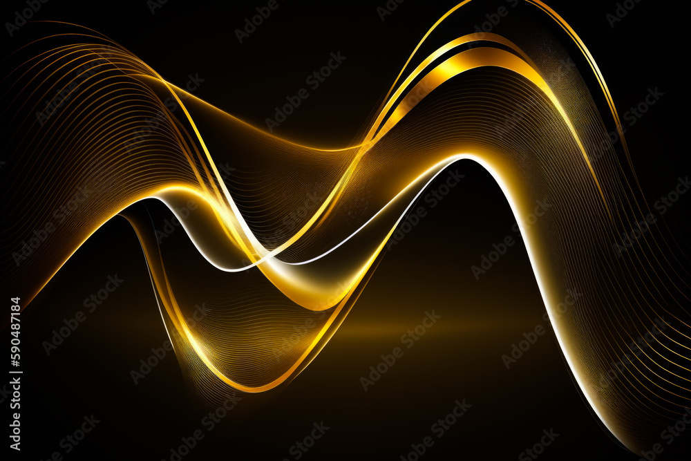 Golden tech digital background. Golden wave glowing backdrop. Dots and ...