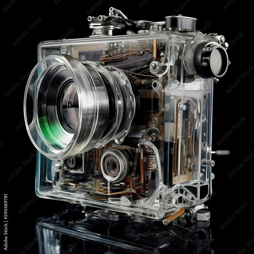 Photograph of a beautiful medium format camera, all of its components ...