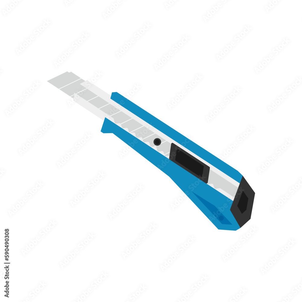Boxcutter flat design vector illustration. Blade stationery knife ...