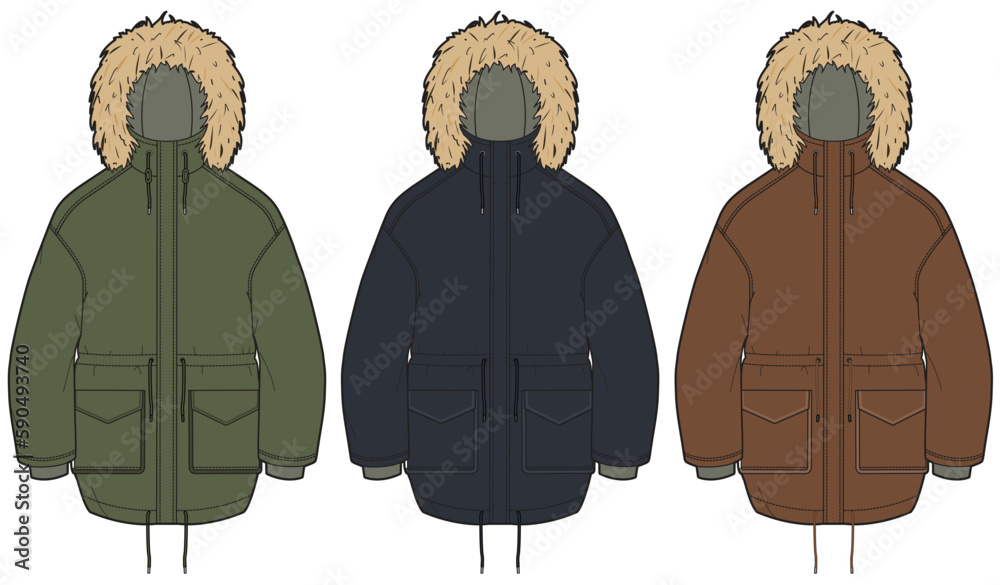 Parka Jacket, Winter Jackets Sets Fashion Illustration, Vector, CAD ...