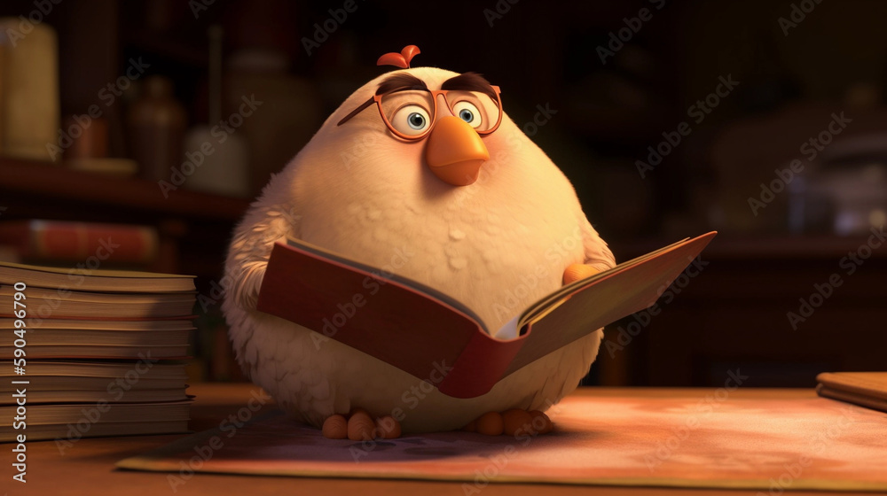 Intelligent chicken with glasses and a book animated - Generative AI ...