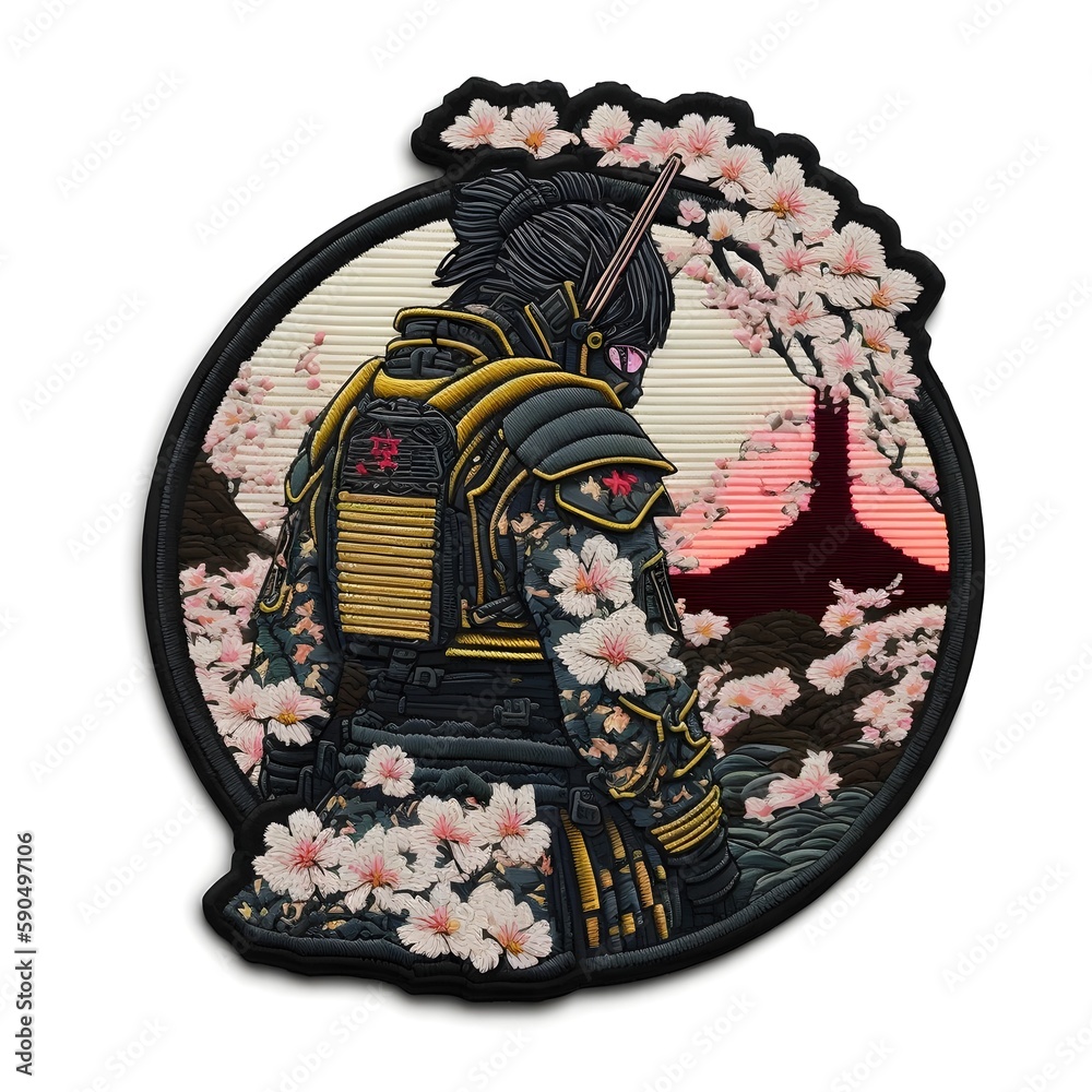 Military Morale Patch samurai wearing a sashimono anime style Sakura ...