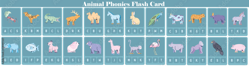 Animal Phonics Flash Card, kids learning flashcards, kindergarten ...