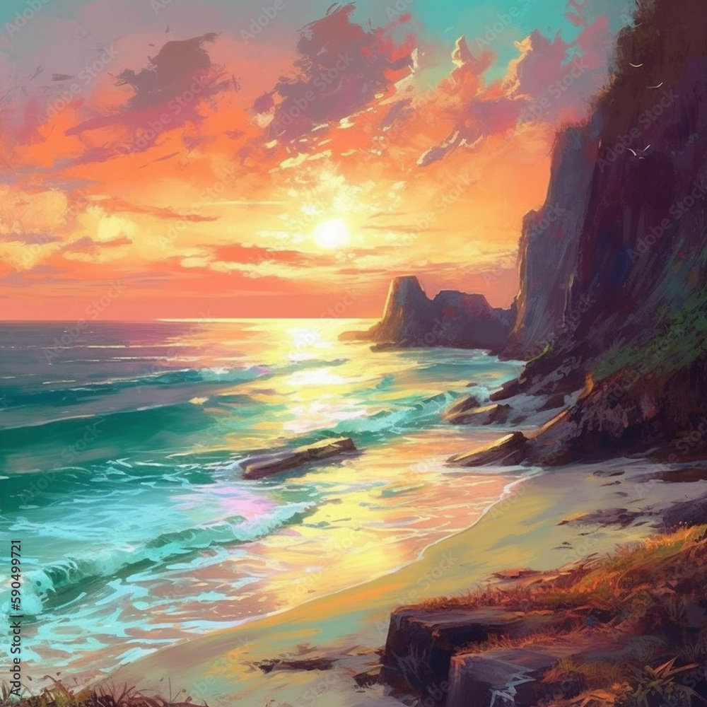 Generate a description of an unforgettable painting of an ...