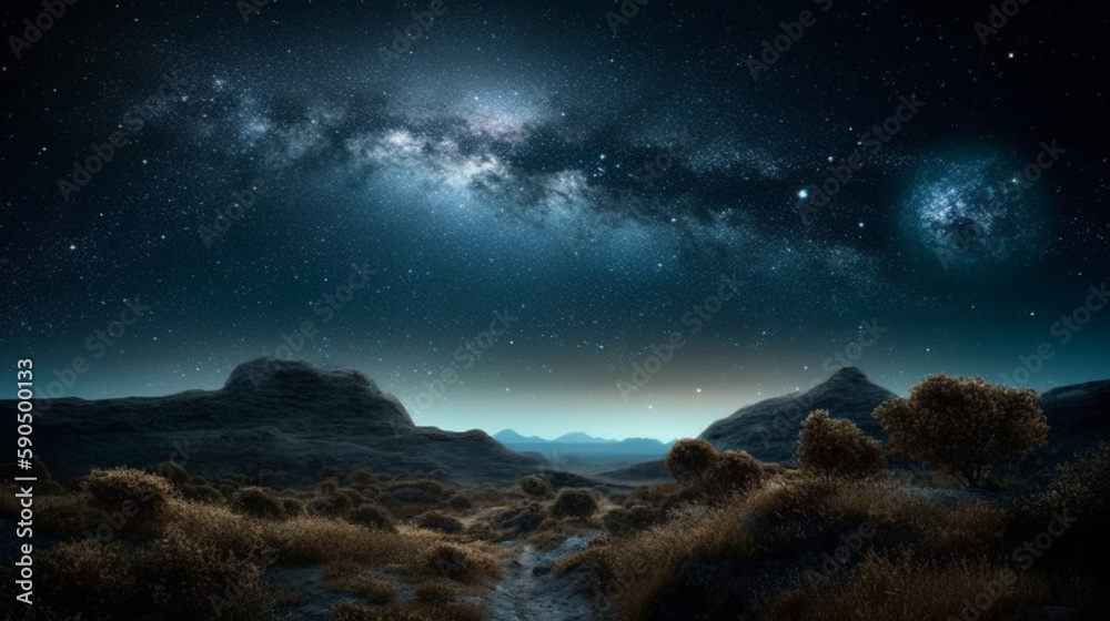 Generate a description of a beautiful starry night sky with planet ...