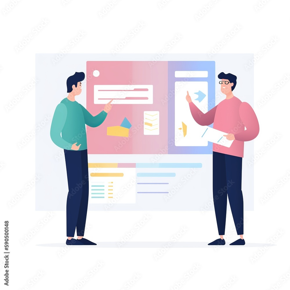 Flat illustration of UI design team brainstorming, sketching wireframes ...