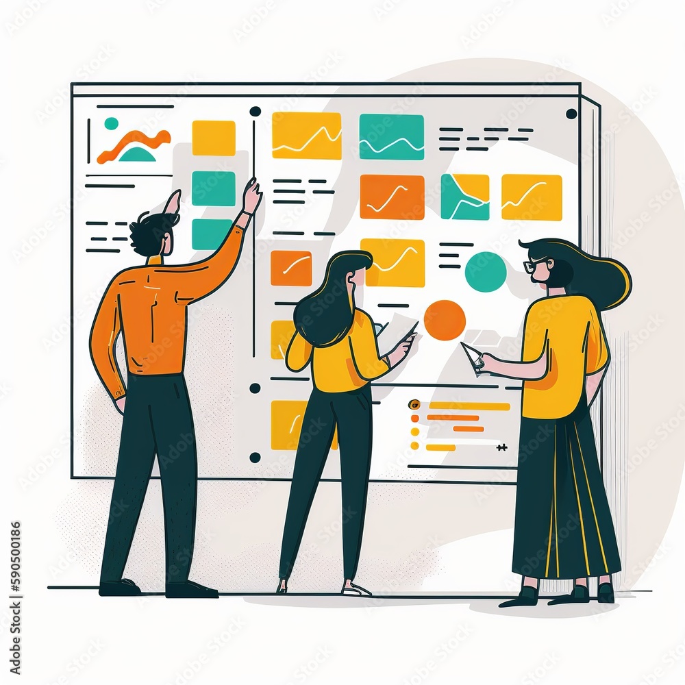 Flat illustration of UI design team brainstorming, sketching wireframes ...