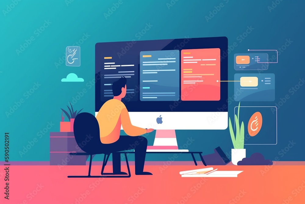 Flat illustration of a UI designer creating a visually appealing and ...