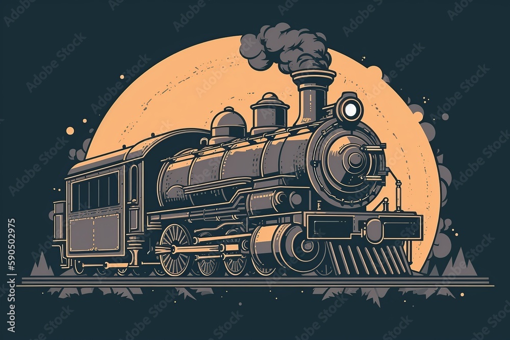 Flat illustration of a steam locomotive, representing the First ...