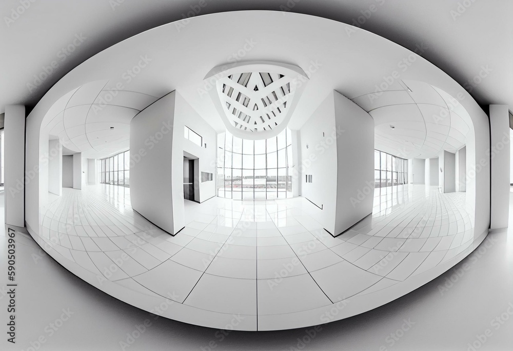 A modern white interior building rendered in HDRI 360 degree ...