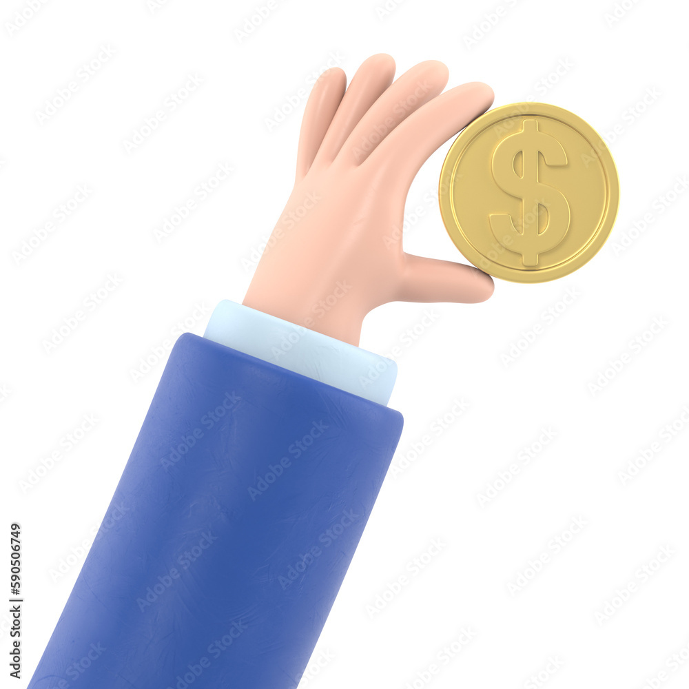 Transparent Backgrounds Mock-up.3d Icon hand with gold coin. Money ...