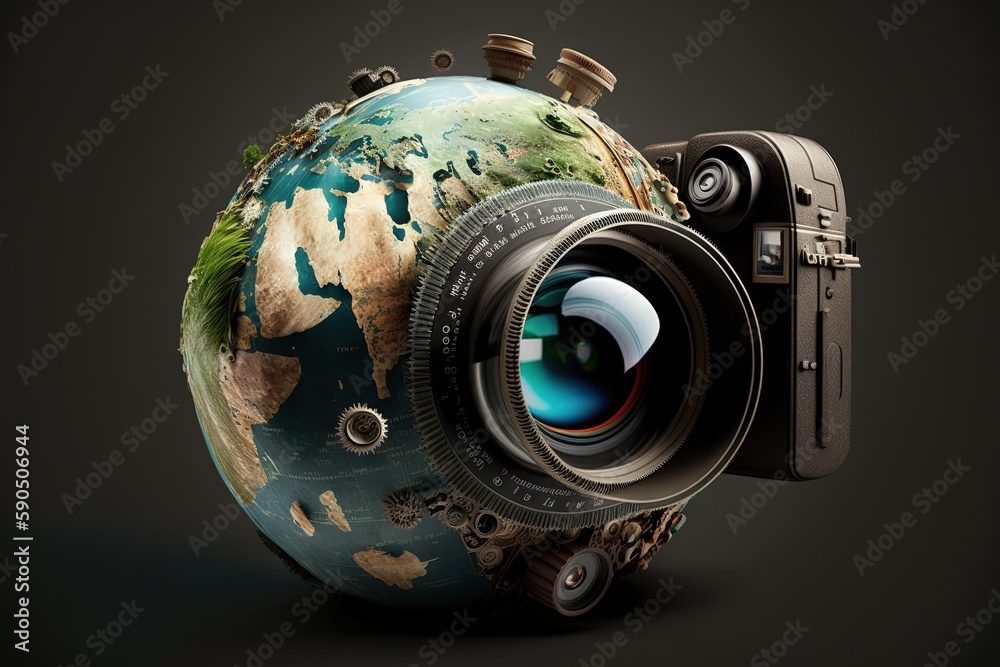 World photography day earth globe in form of camera illustration ...