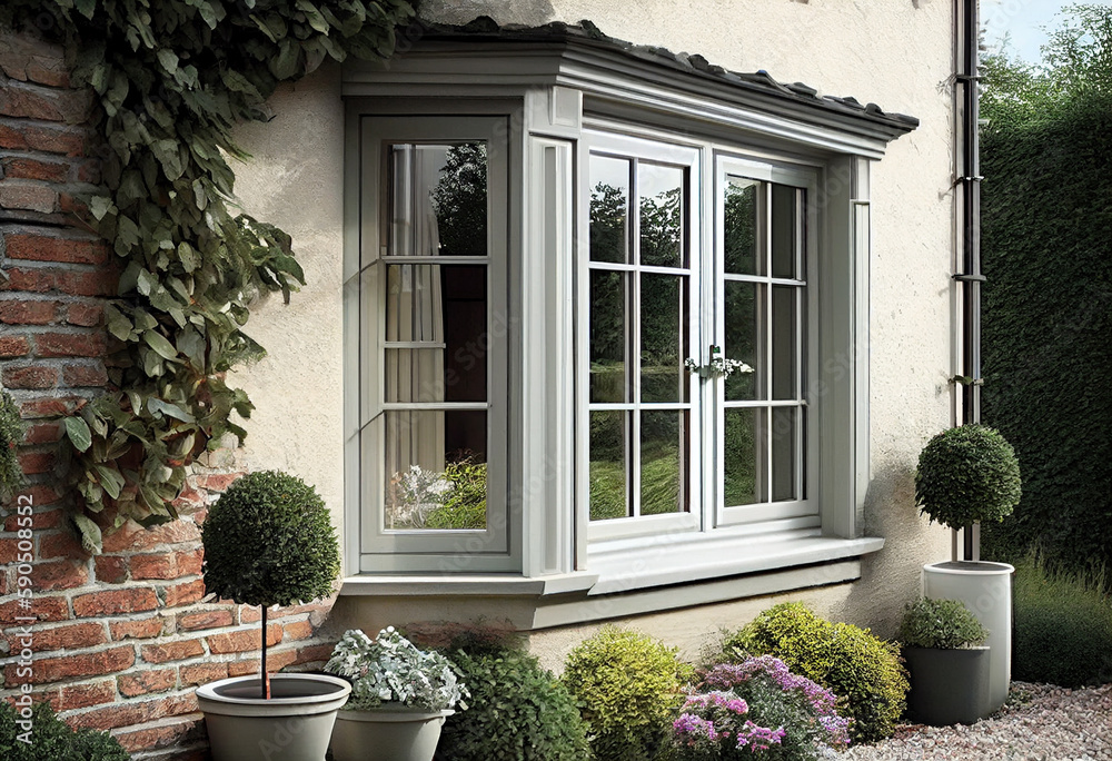 Typical classic English window on building facade. Stock Illustration ...