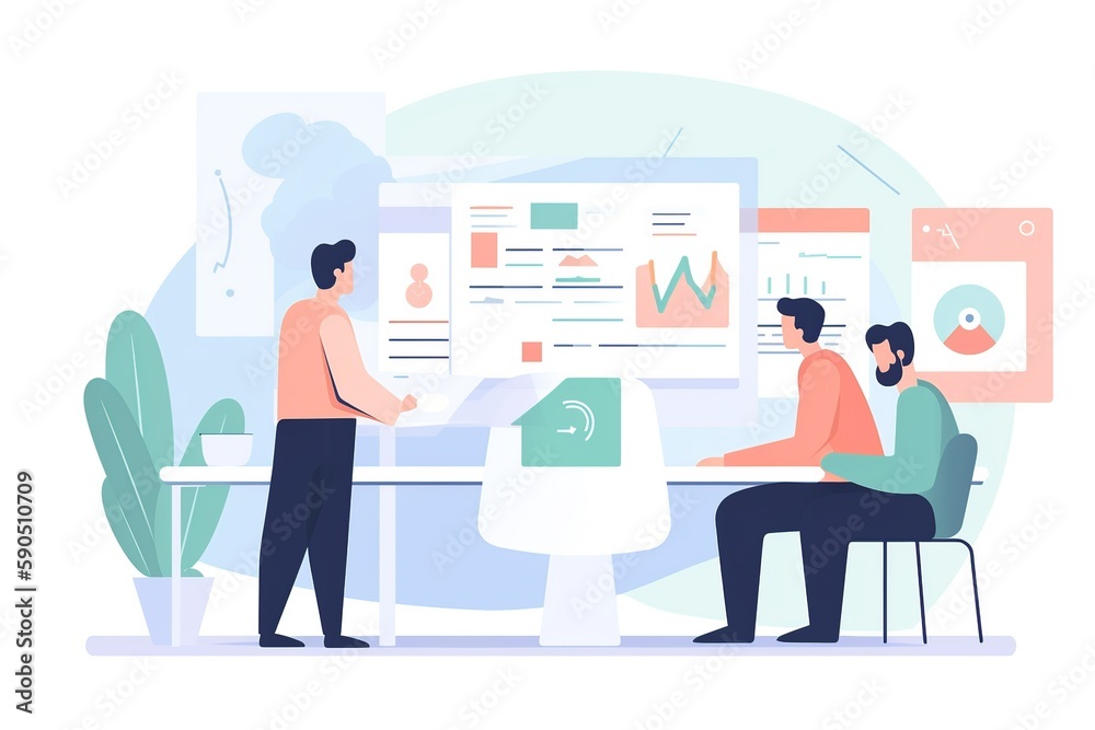 Flat illustration of a UX research team analyzing user data ...