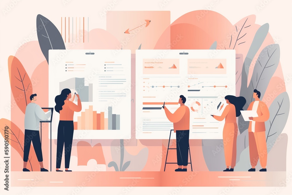 Flat illustration of a UX research team analyzing user data ...