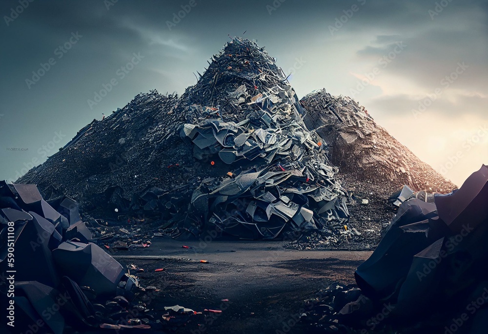 Huge plastic waste mounds in a recycling plant. Generative AI Stock ...