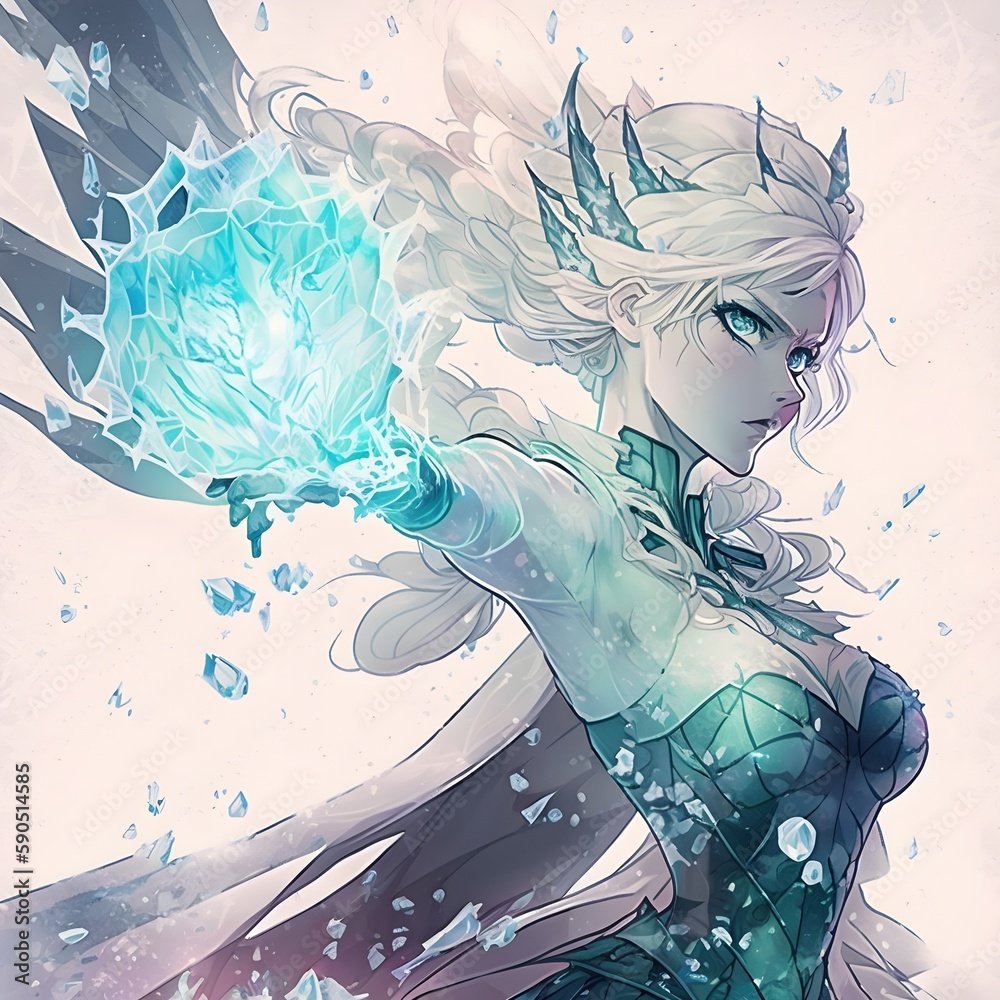 Elsa from frozen as drawn by Takashi Nishiyama and Hiroshi Matsumoto action pose using ice magic ...