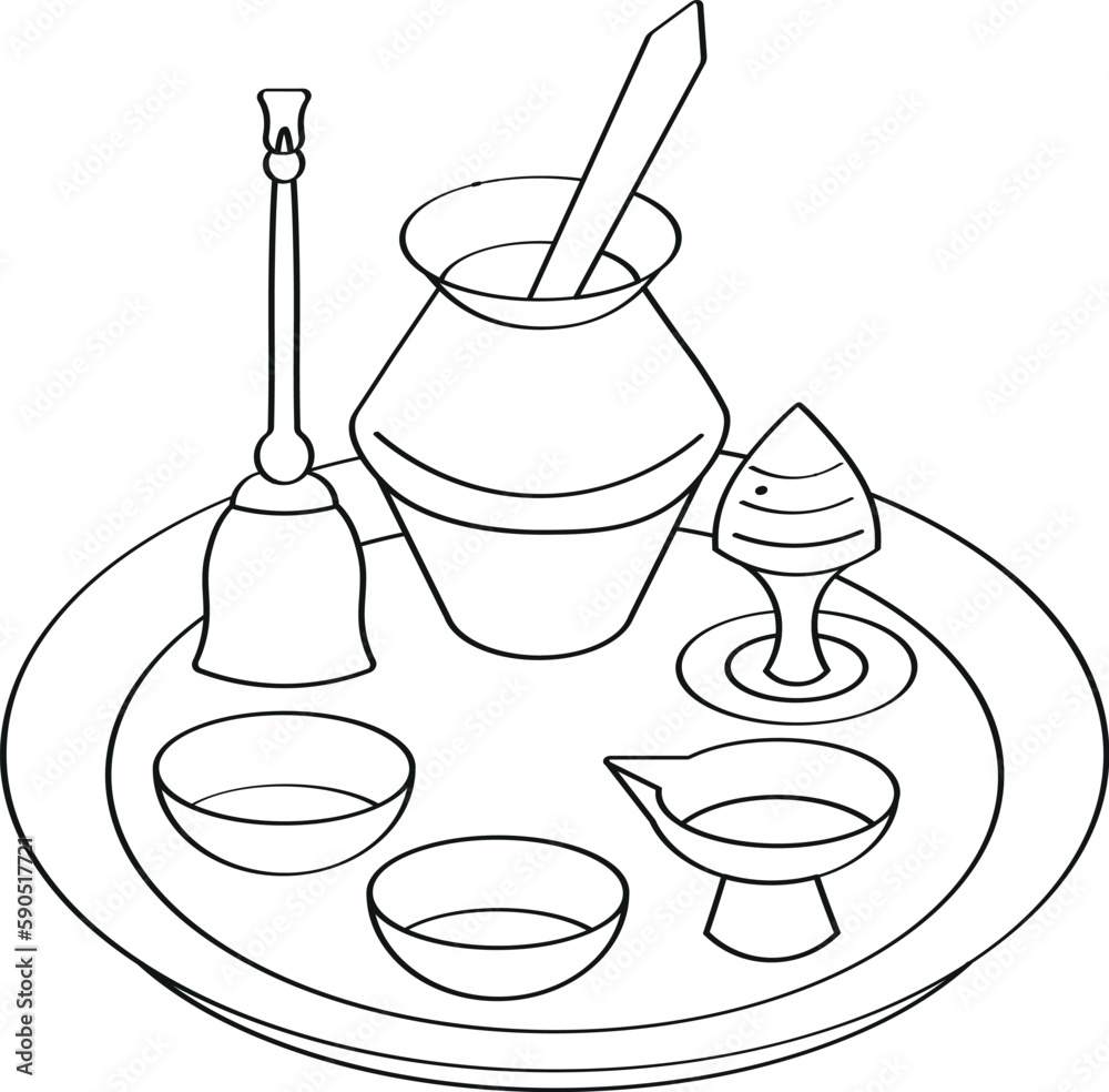 Traditional pooja thali hindu religious items for worship and ...