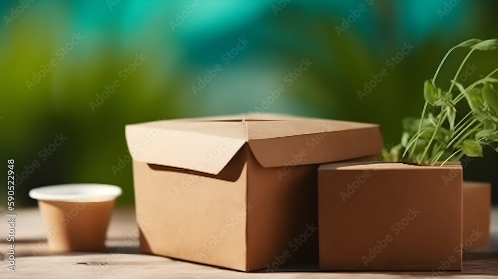 food kraft lunch box, container delivery for food restaurant, cardboard ...