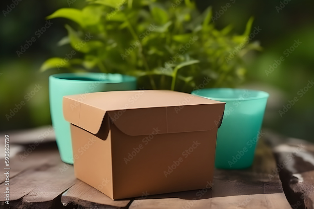 kraft lunch box, container delivery for food restaurant, cardboard mock ...
