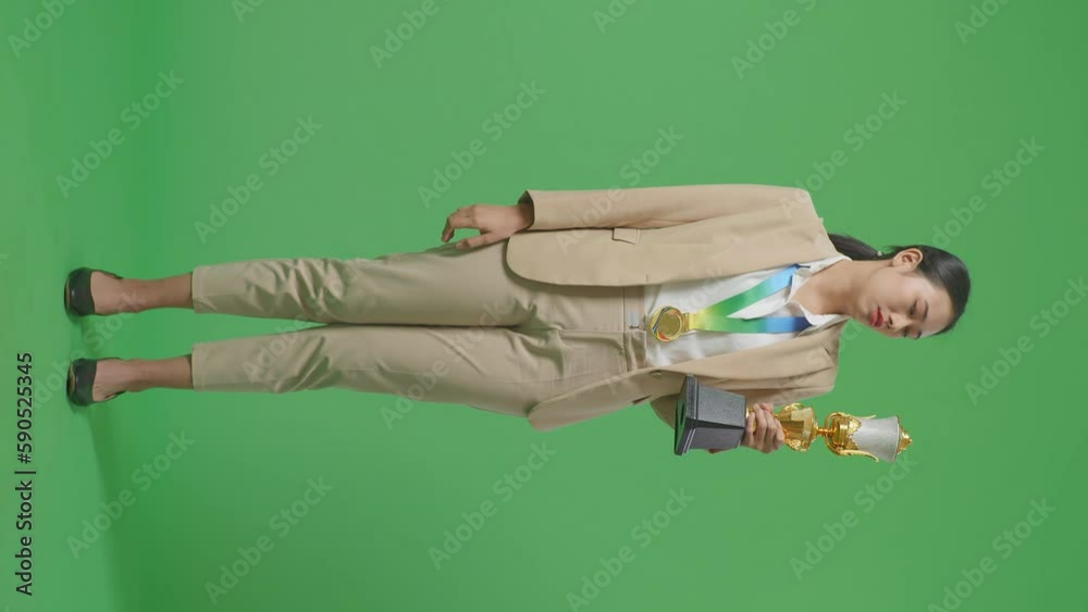 Full Body Of Upset Asian Business Woman In A Suit With A Gold Medal ...
