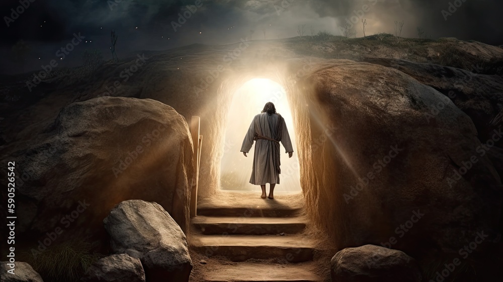 Illustration The resurrection of Jesus Christ, radiant figure emerging ...