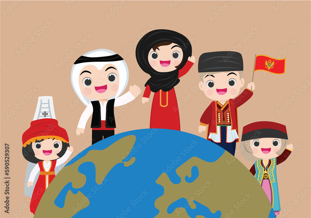 cartoon national characters on earth, multiculturalism, traditional ...