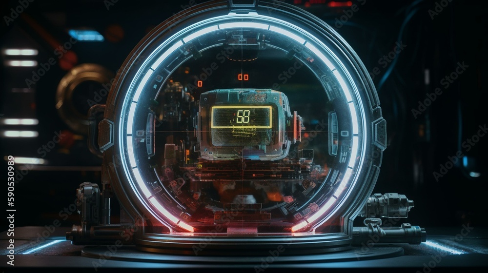 A futuristic holographic clock with a floating display that projects ...