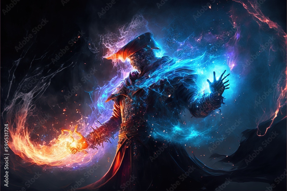 Battlemage in fantasy setting, powerful spell casting by sorcerer ...