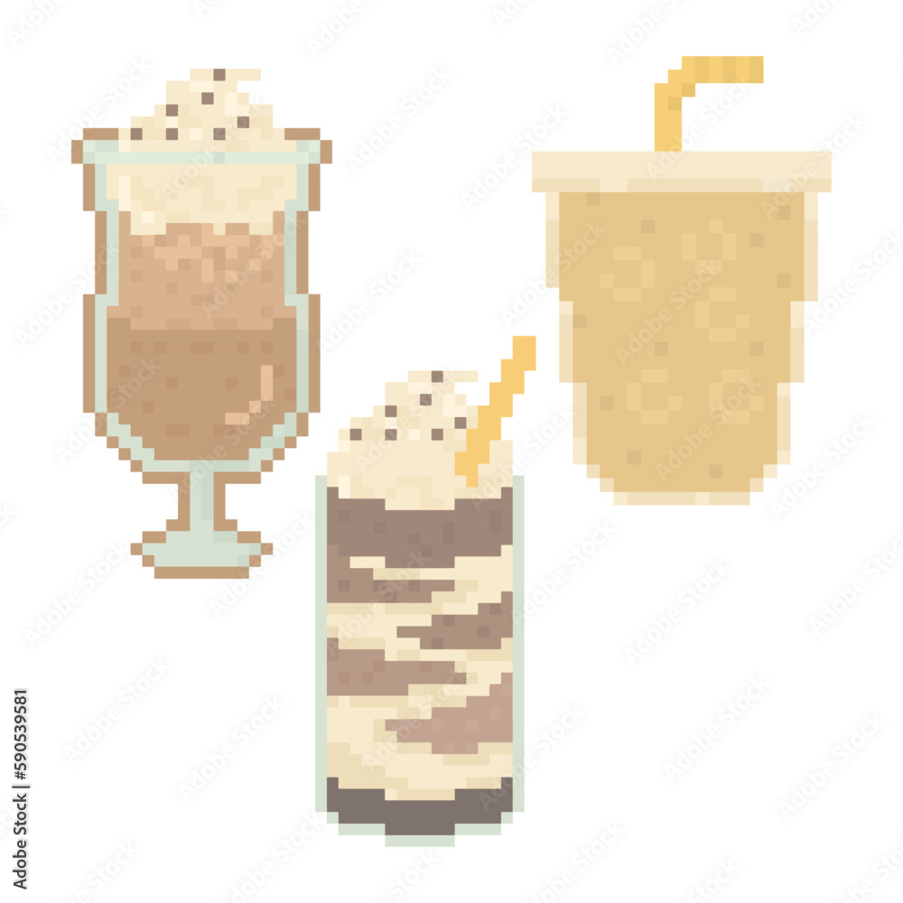 Cute Coffee Cafe Drink Doodle in Pixel Art Illustration Stock Vector ...