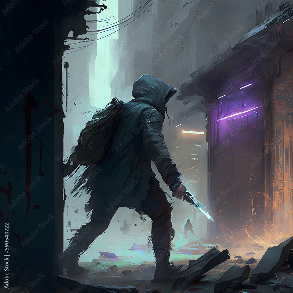 a dynamic shot of a protagonist narrowly dodging an enemy attacking ...