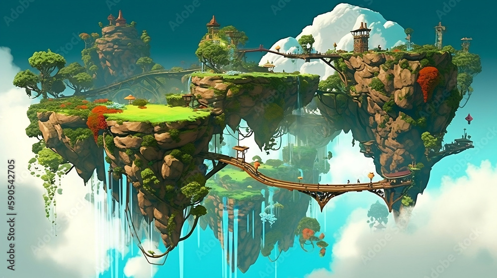 Floating Islands: a landscape with a series of floating islands that ...