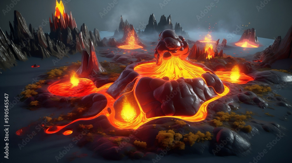 Volcanic Island: a landscape with a volcanic island, complete with ...