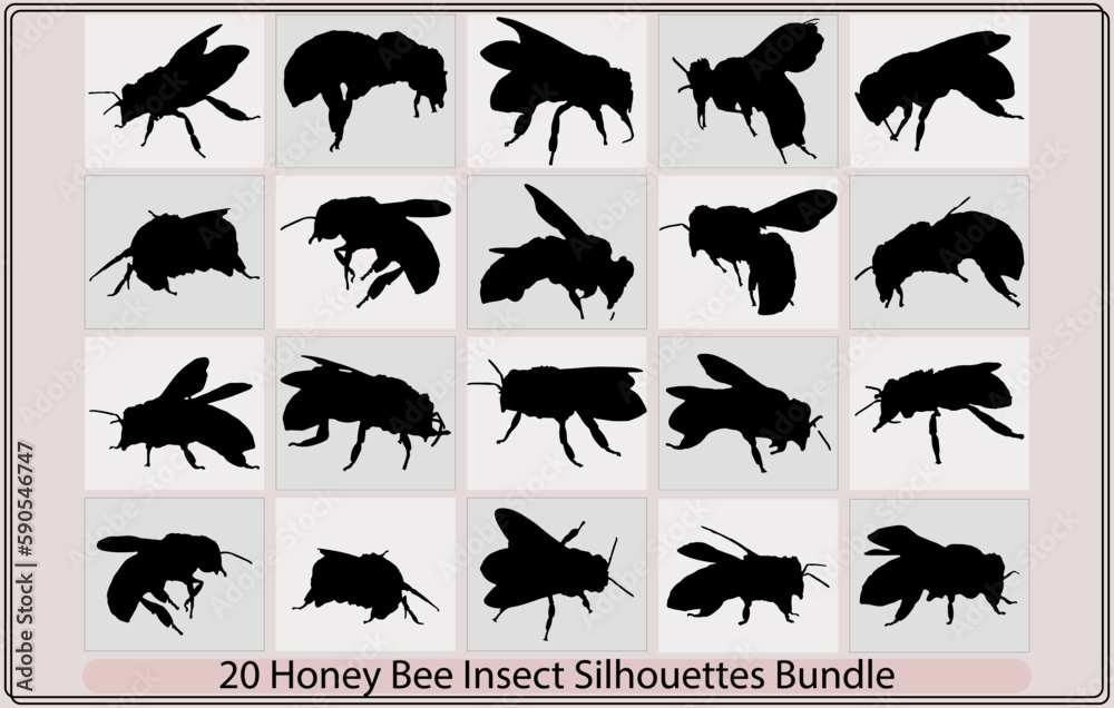 Honeybee silhouettes clipart collection,Bee Icon. Bug Logo on White ...