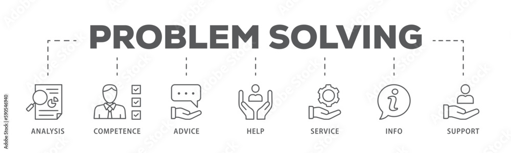Problem solving banner web icon vector illustration concept with icon ...