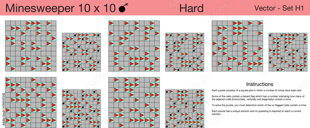 5 Hard Minesweeper 10 x 10 Puzzles. A set of scalable puzzles for kids ...