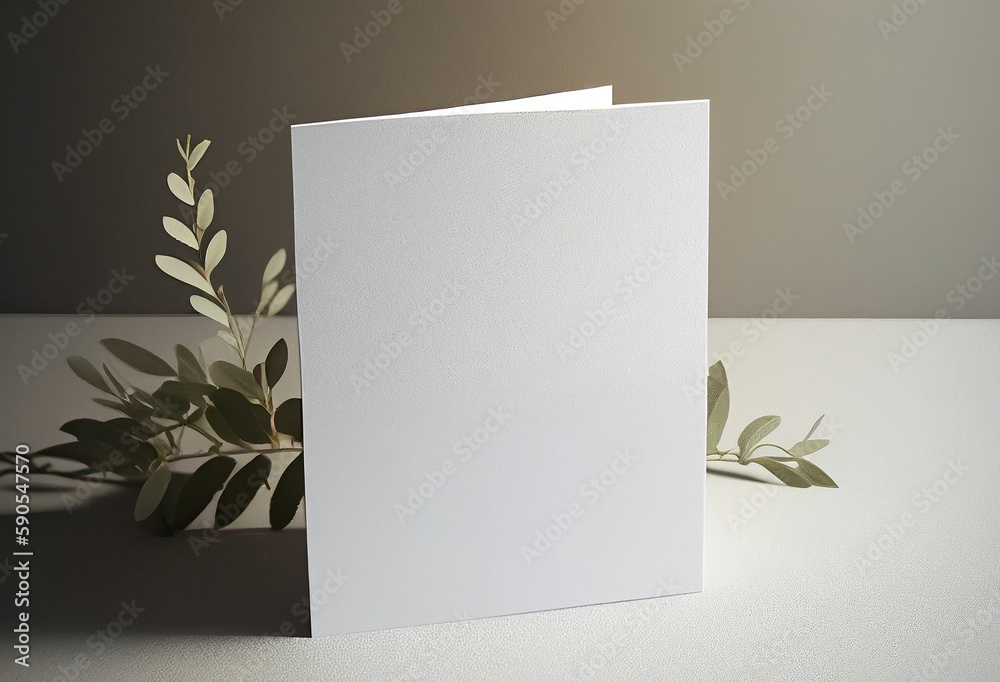 Blank wedding card or invitation letter mock up with natural leaves for ...