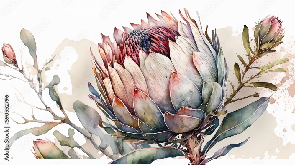 Protea flower drawing with white backdrop Generative AI Stock ...
