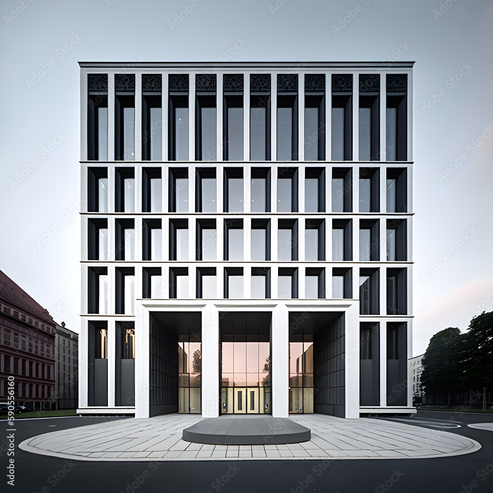 Award winning street photography of white facade office building most ...