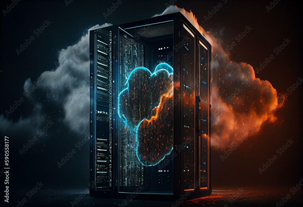 Sending data within cloud infrastructure. Cloud computing, data center ...