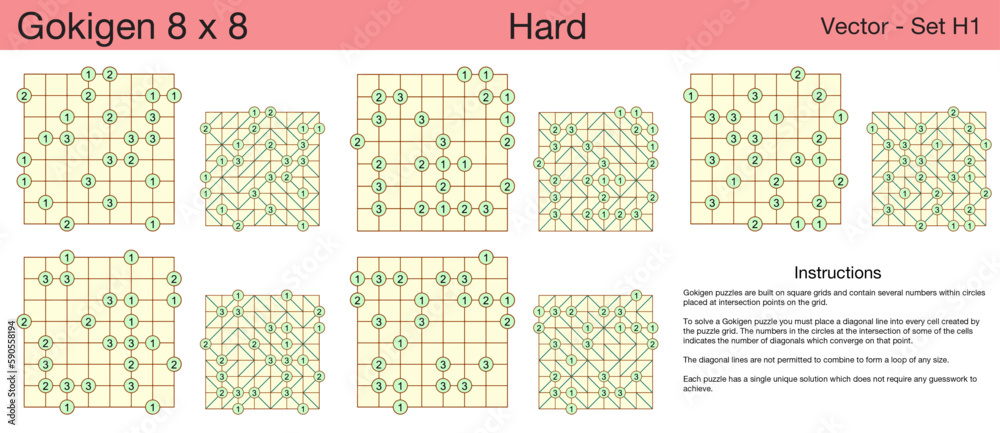 5 Hard Gokigen 8 x 8 Puzzles. A set of scalable puzzles for kids and ...