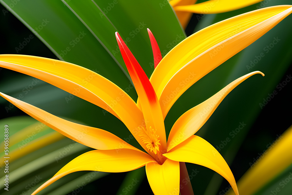 Heliconia psittacorum (Golden Torch) flowers, Tropical flowers isolated ...