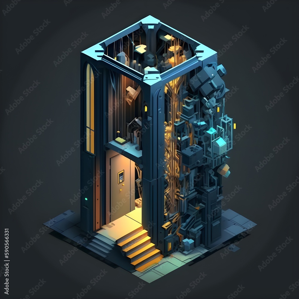 vector isometric low poly elevator cutaway graphic elevator exploding ...