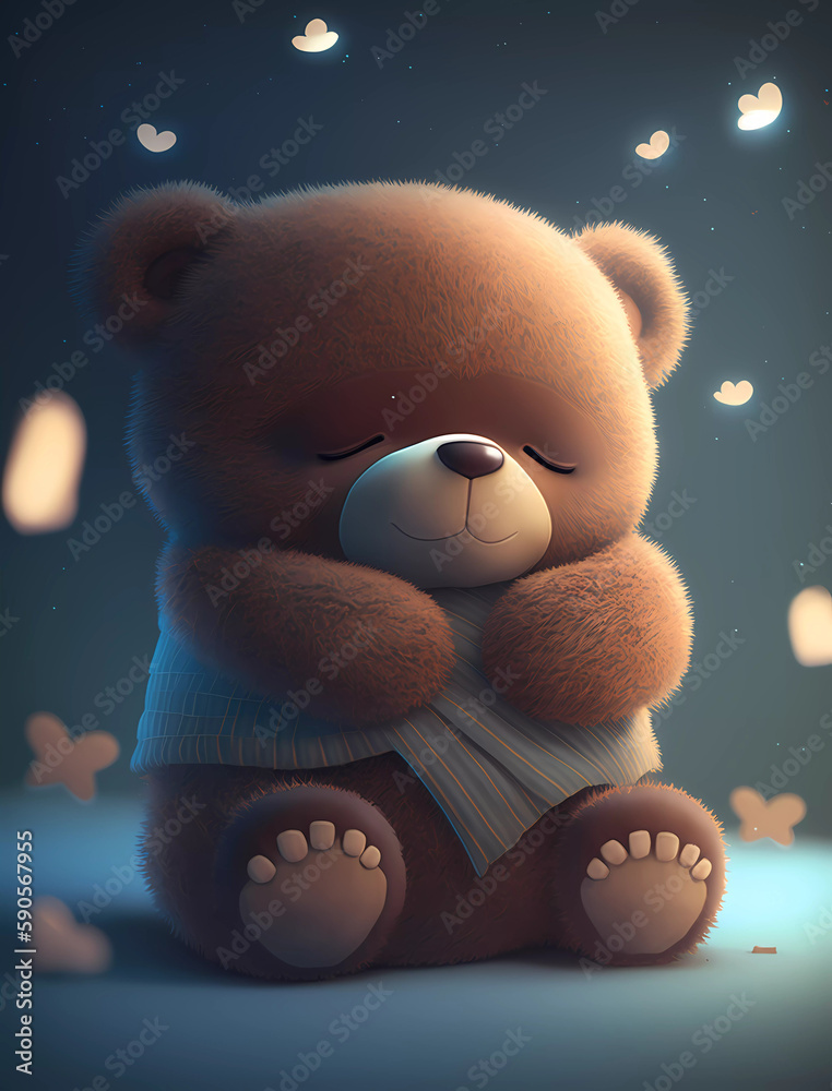 Cute Teddy Bear sleeping cartoon , brown bear asleep - soft ...