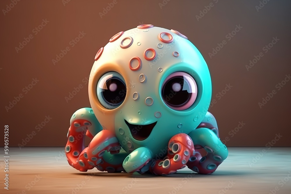 Cute small Octopus contrast colored sitting smiling. Adorable baby ...