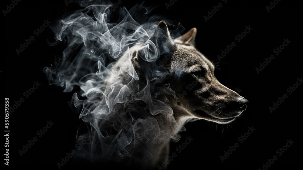 Wolf made from smoke, smoke texture outline wolf, generative ai Stock ...